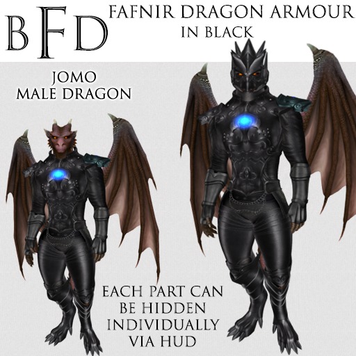 Second Life Marketplace - BFD Fafnir Male Dragon Armour Black