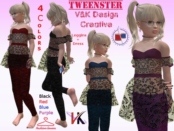 Second Life Marketplace - V&K Design Tweenster 4 Colors Veronica Lace ...