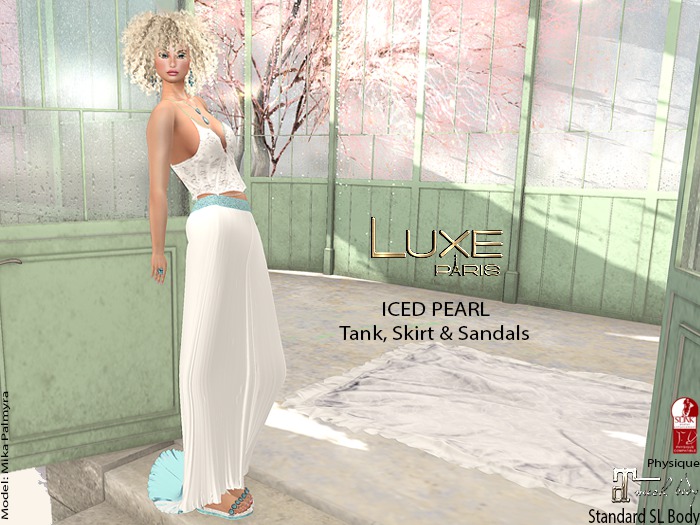 Second Life Marketplace Luxe Paris Iced Pearl Tank Skirt Sandals