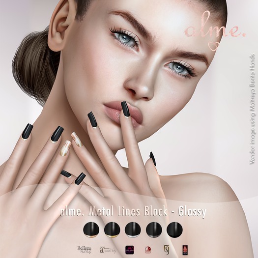 Second Life Marketplace - alme. Metal Lines - Black Glossy [Wear me!]