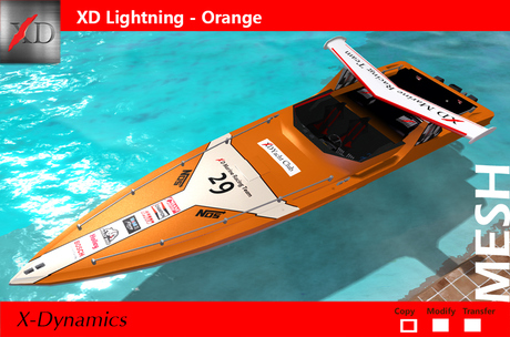Second Life Marketplace - XD Lightning Orange Speedboat Boxed V3.1