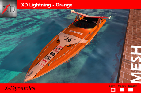 Second Life Marketplace - XD Lightning Orange Speedboat Boxed V3.1