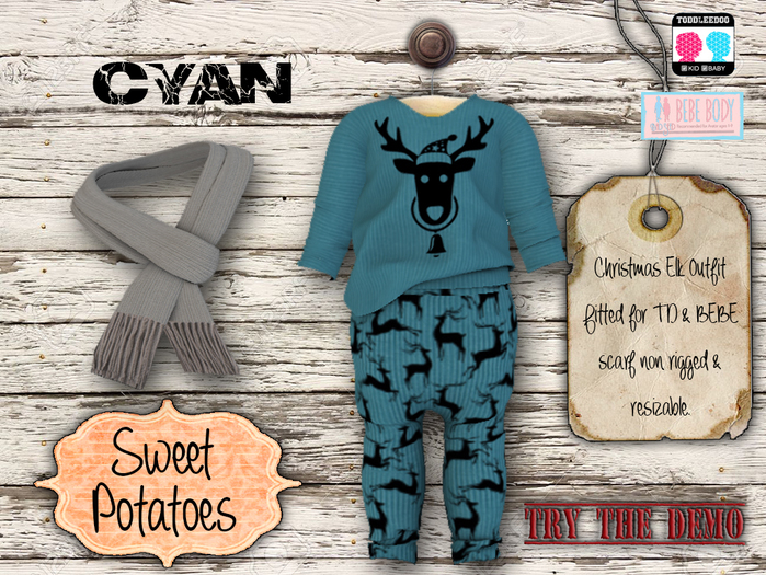 Second Life Marketplace - Christmas Elk Outfit for TD & BEBE - Cyan