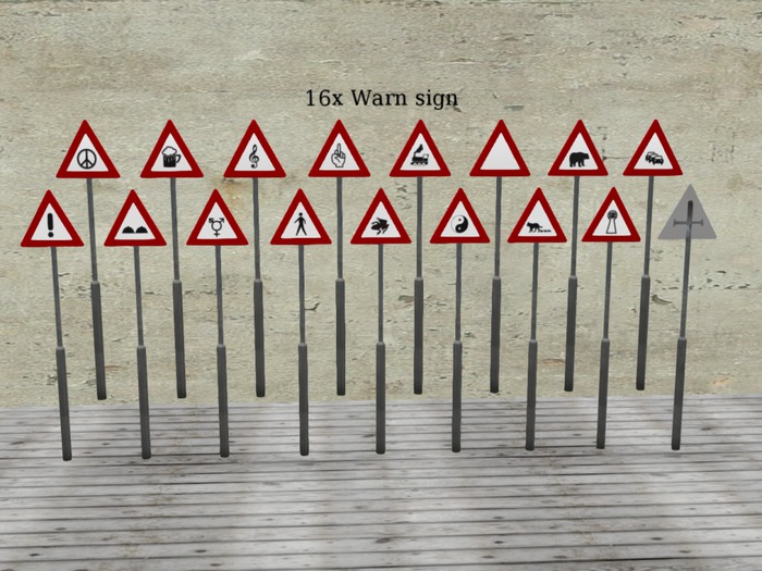 Second Life Marketplace - 16 x Warning traffic signs