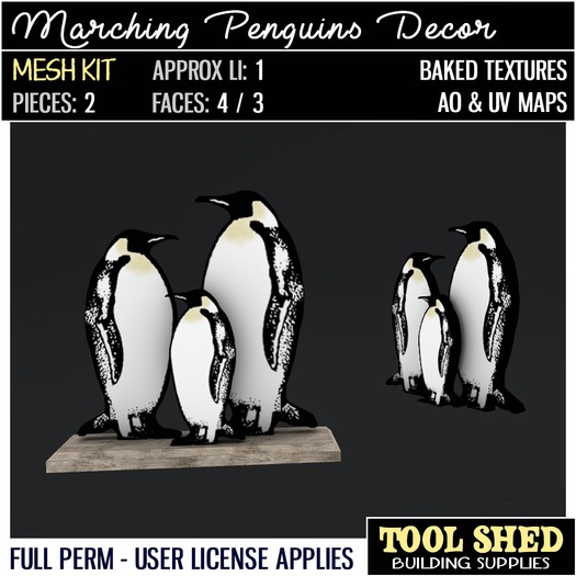 Second Life Marketplace - Tool Shed - Marching Penguins Decor Mesh Kit