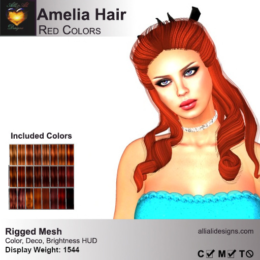 Second Life Marketplace - A&A Amelia Hair Red Colors V2, half updo with ...