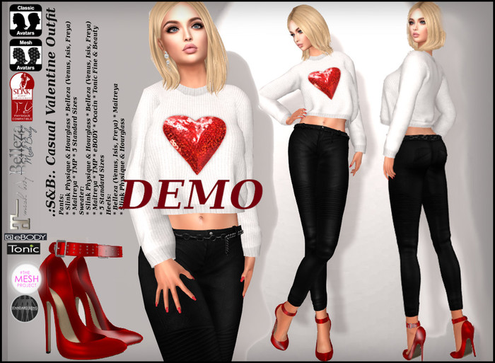 Second Life Marketplace - .:S&B:. Casual Valentine Outfit Demo