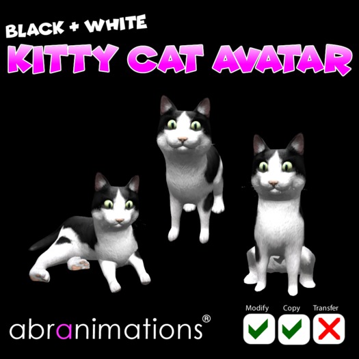 Second Life Marketplace - Black + White Kitty Cat Avatar