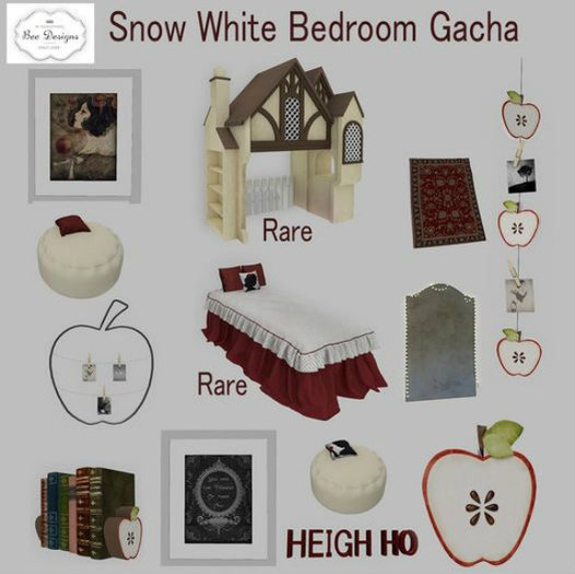 Second Life Marketplace - Bee Designs Snow White Bedroom Gacha Cottage RARE