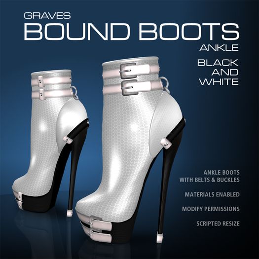 Second Life Marketplace - GRAVES Bound Boots - Ankle - Black And White