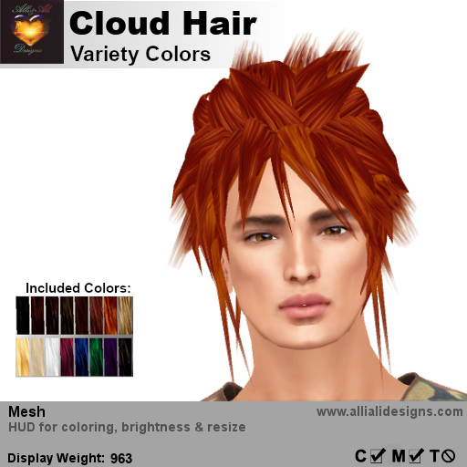 Second Life Marketplace - A&A Cloud Hair Variety Colors V2, cosplay ...