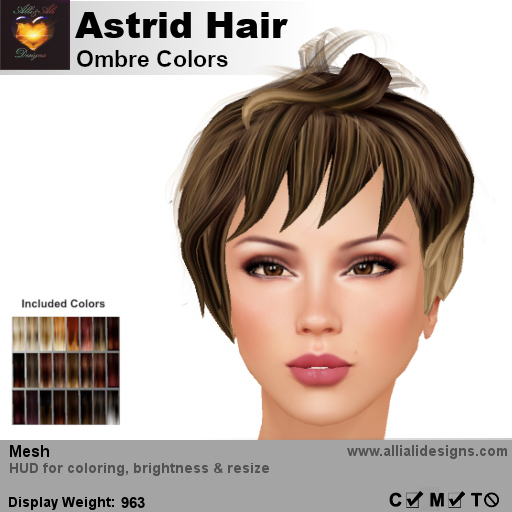 Second Life Marketplace - A&A Astrid Hair Ombre Colors V2, boxed, short ...