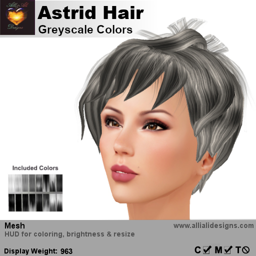Second Life Marketplace - A&A Astrid Hair Greyscale Colors V2, short ...