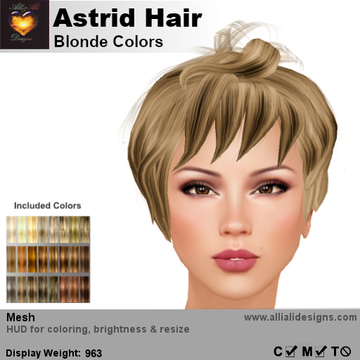 Second Life Marketplace - A&A Astrid Hair Blonde Colors V2, short cute ...