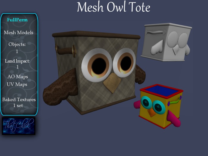 Second Life Marketplace - ~tc~ Mesh Owl Tote FullPerm Kit