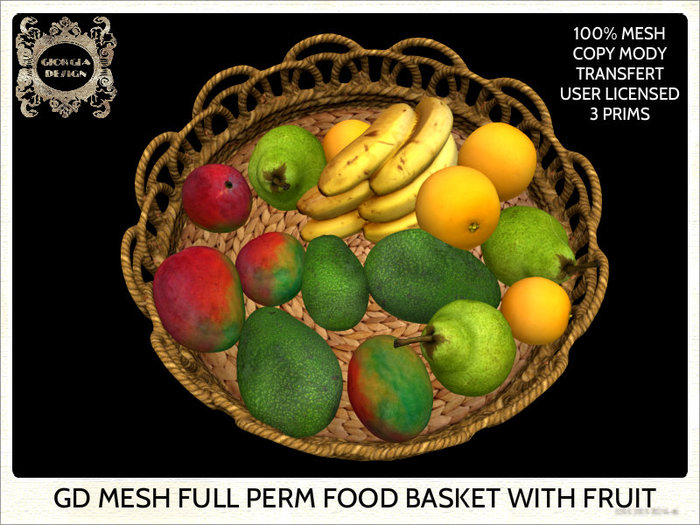Second Life Marketplace - GD MESH FULL PERM FOOD BASKET WITH FRUIT