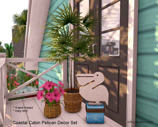 Second Life Marketplace - Coastal Cabin Pelican Decor Set - Outdoor Decor