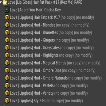 Second Life Marketplace - Love [Lip Gloss] Hair Fat Pack #17 (Rez Me) RARE