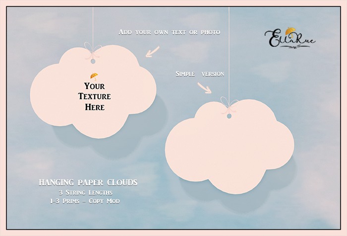 Second Life Marketplace - EllaRue - Hanging Paper Cloud