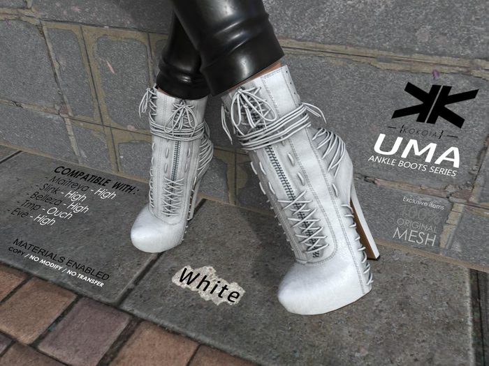 Second Life Marketplace - Uma :: Ankle Boots :: White :: {kokoia}