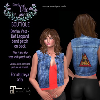 Second Life Marketplace - Denim Vest - Def Leppard Patch on Back - Maitreya