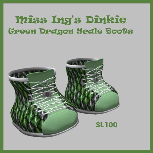 Second Life Marketplace - Miss Ing's Dinkie Green Dragon Scale Boots