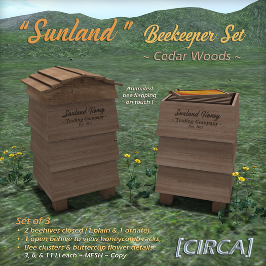 Second Life Marketplace - [CIRCA] - "Sunland" - Beekeeper Set - Cedar Woods
