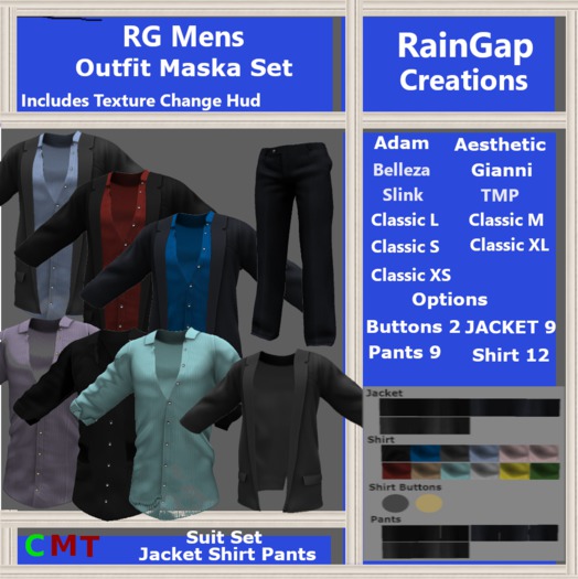 Second Life Marketplace - RG DEMO MENS OUTFIT SUIT MASKA SET
