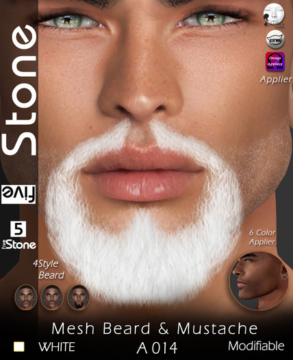 Second Life Marketplace - 5 Five Stone Mesh Beard A 014 White