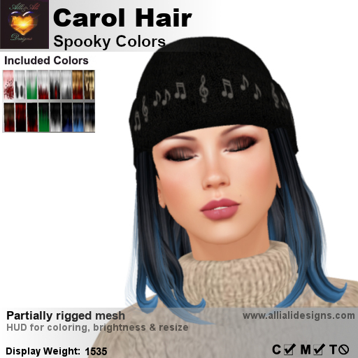 Second Life Marketplace - A&A Carol Hair Spooky Colors, mid length mesh ...