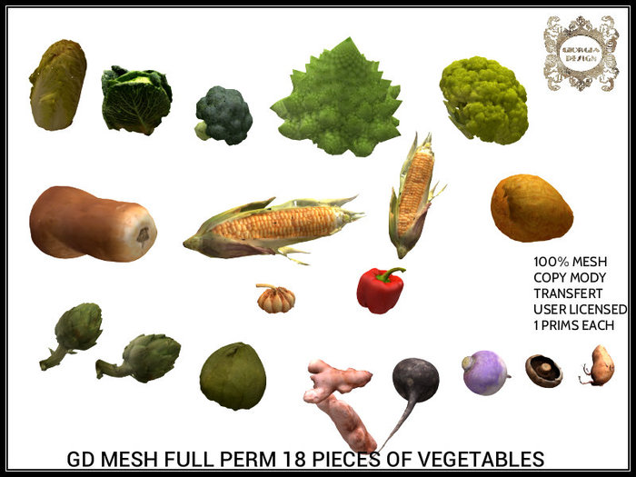 Second Life Marketplace - GD MESH FULL PERM 18 PIECES OF VEGETABLES