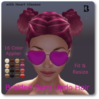 Second Life Marketplace - Braided Buns Updo Hair & Heart Glasses DEMO