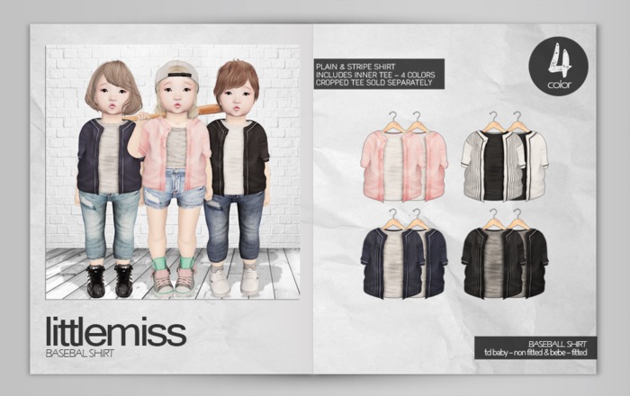 Second Life Marketplace - {Little Miss} Baseball Shirt FATPACK