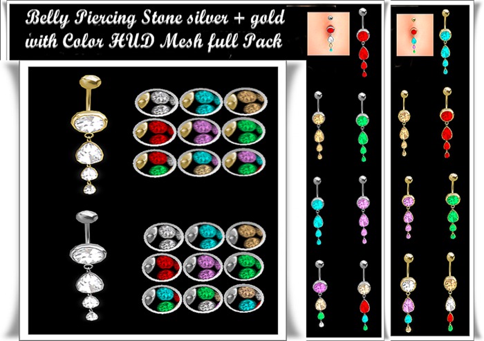 Second Life Marketplace - Belly Piercing Mesh silver+gold Stone 18x ...