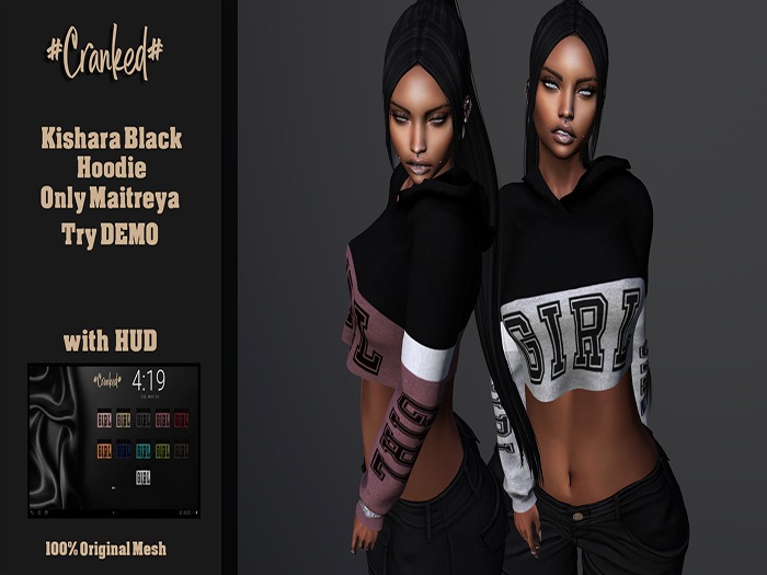 Second Life Marketplace - #Cranked# Kishara Black Hoodie (Boxed HUD ...
