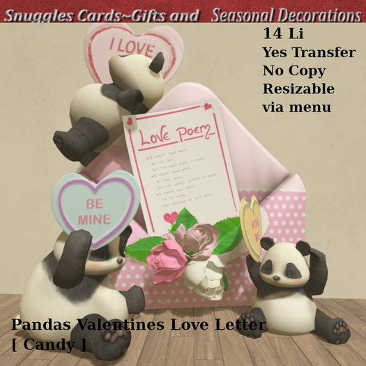 Second Life Marketplace - Pandas Valentines Love Letter [ Candy ] By ...