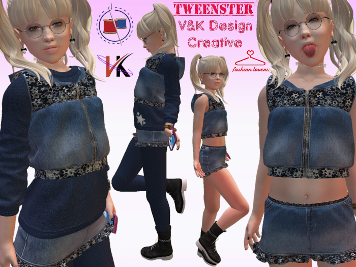 Second Life Marketplace - V&K Design Tweenster complete Jeans outfit