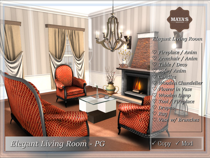 Second Life Marketplace - Mayas - Elegant Living Room / Red / PG / Sofa ...