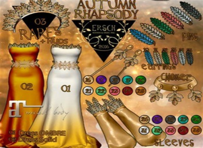 Second Life Marketplace - ERSCH - Autumn Rhapsody Gacha Earrings 11 Gold