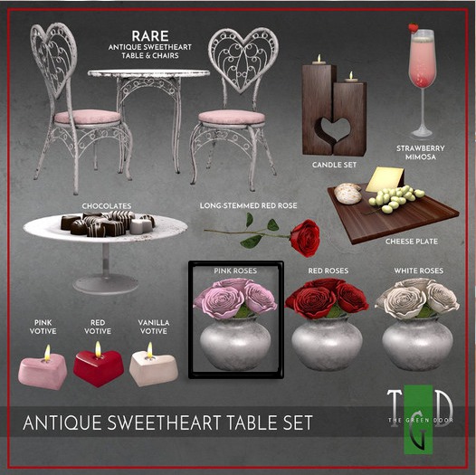 Second Life Marketplace - ~The Green Door~ Pink Roses in Natural Vase