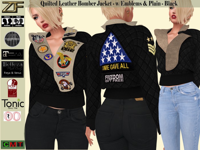 Second Life Marketplace - Zuloo - Quilted Leather Bomber Jacket ...