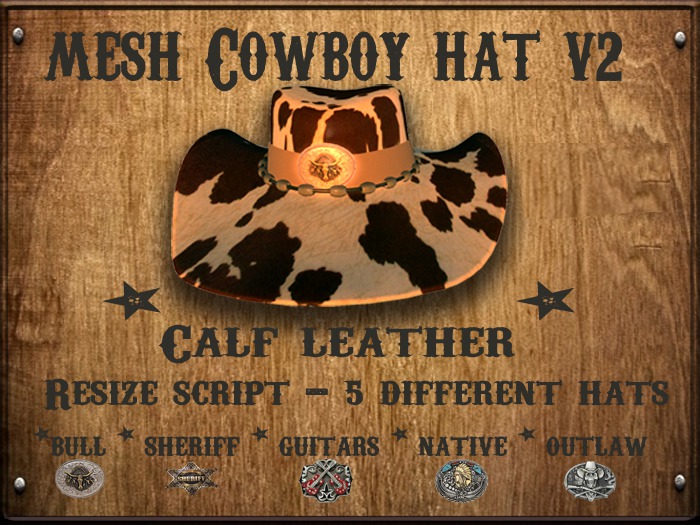 Second Life Marketplace - Kw&n - Mesh Cowboy Hat v2 - Calf Leather -BOX-