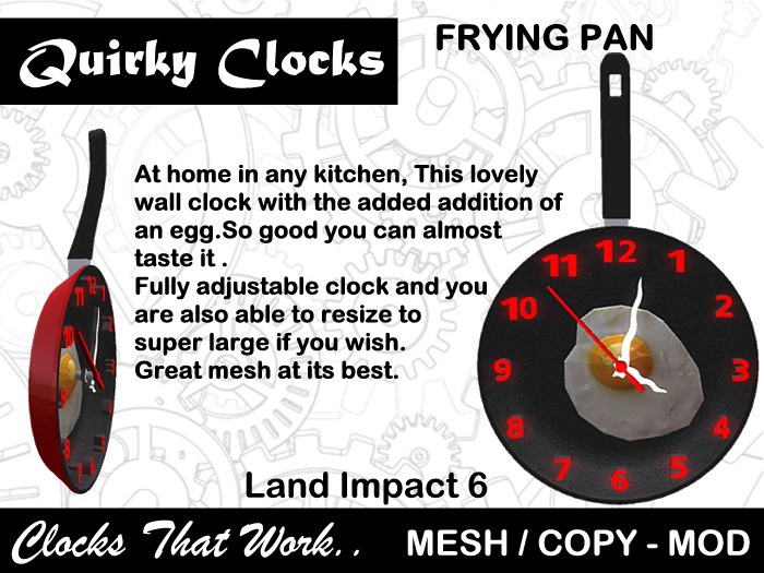 Second Life Marketplace - QUIRKY CLOCKS FRYING PAN CLOCK