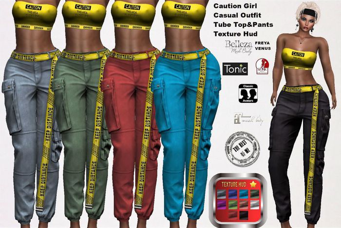 Second Life Marketplace - ::Caution Girl Casual Outfit Tube Top&Pants
