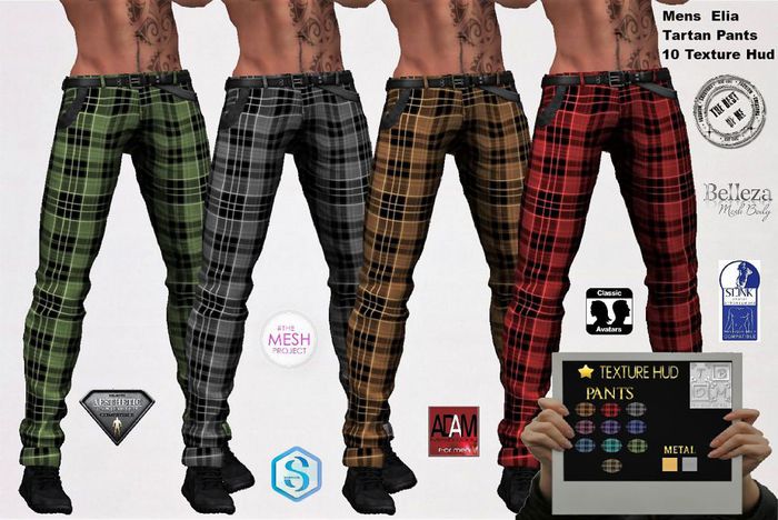 Second Life Marketplace - Mens Elia Tartan Pants 10 Texture Hud