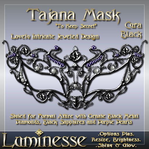 Second Life Marketplace - TAJANA "To Keep Secret" Cyra Mask OP - Black ...