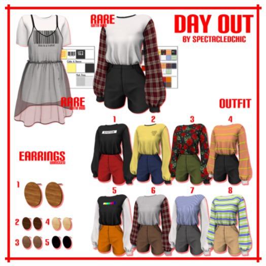Second Life Marketplace - [spectacledchic] DAY OUT gacha earring 4 BOXED
