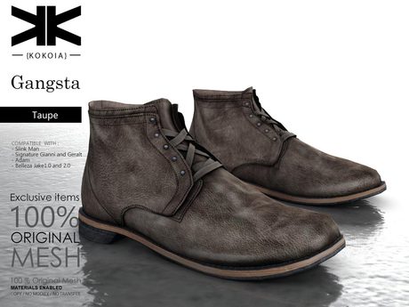 Second Life Marketplace - Gangsta :: Male Shoes :: Taupe:: {kokoia}