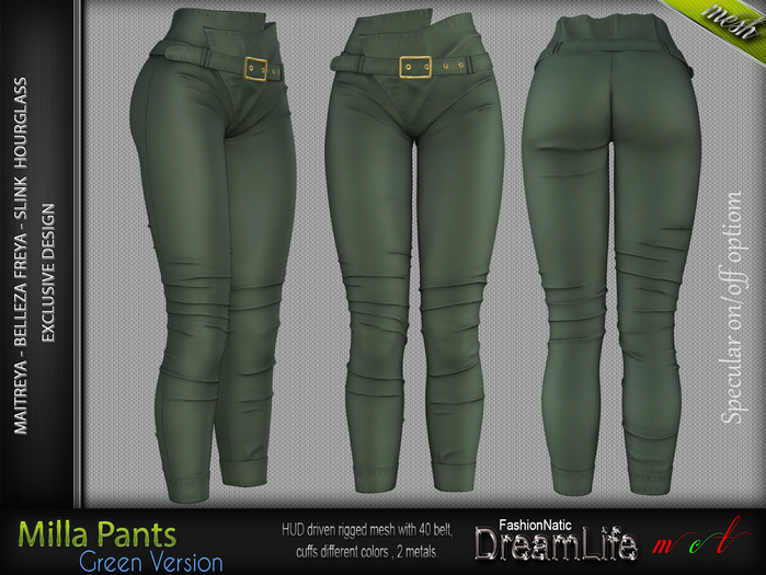 Second Life Marketplace - FashionNatic - MILA GREEN SINGLE COLOR PANTS