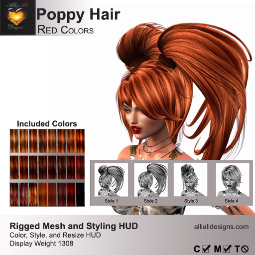 Second Life Marketplace - A&A Poppy Hair Red Colors, multistyle mesh ...